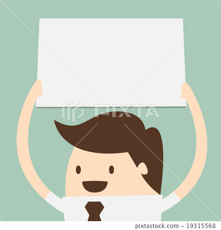 Business man holding big blank paper over head - Stock Illustration ...
