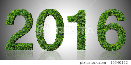 Year 2016, date made from green leaves isolated on-插圖素材 [19340132 ...