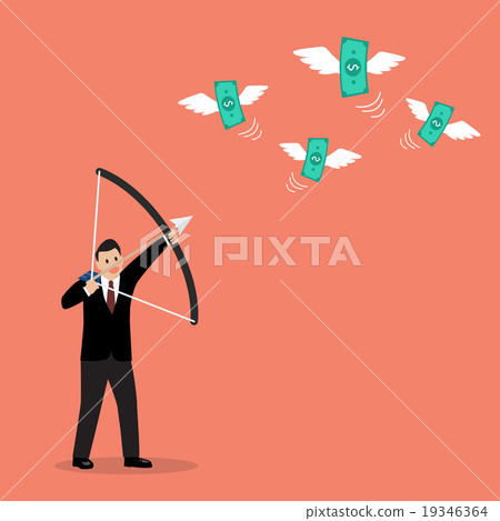Businessman with a arrow hitting the money fly - Stock Illustration ...