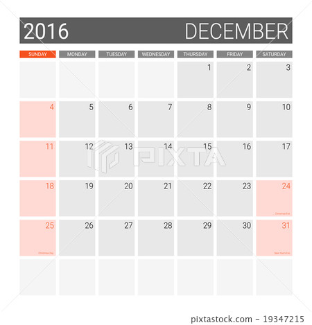 December 2016 calendar (or desk planner) - Stock Illustration [19347215 ...