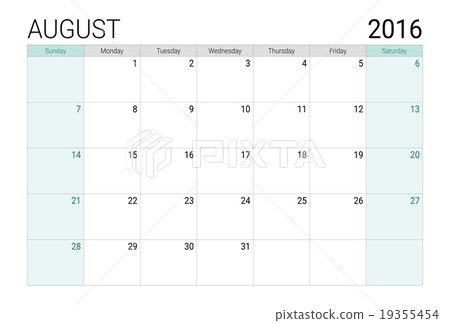 August 2016 calendar (or desk planner) - Stock Illustration [19355454 ...