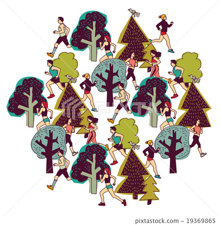 People run in park color isolate on white. - Stock Illustration ...