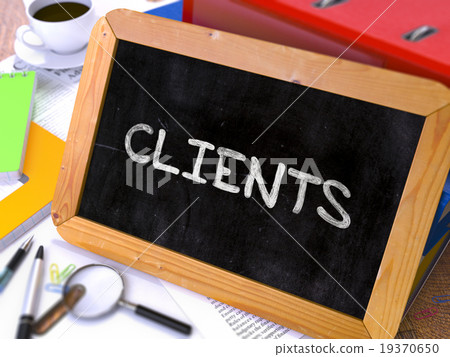 Hand Drawn Clients Concept on Small Chalkboard. - Stock Illustration ...