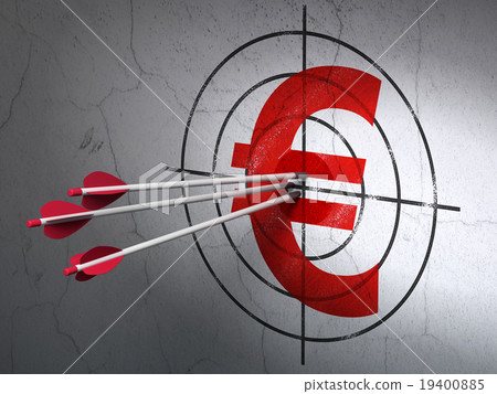 Currency concept: arrows in Euro target on wall - Stock Illustration ...