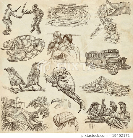 Philippines. Full sized hand drawings on white - Stock Illustration ...