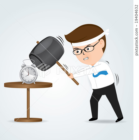 Businessman holding hammer hitting alarm clock - Stock Illustration ...