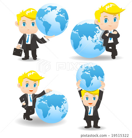 cartoon illustration Businessman with global - Stock Illustration ...