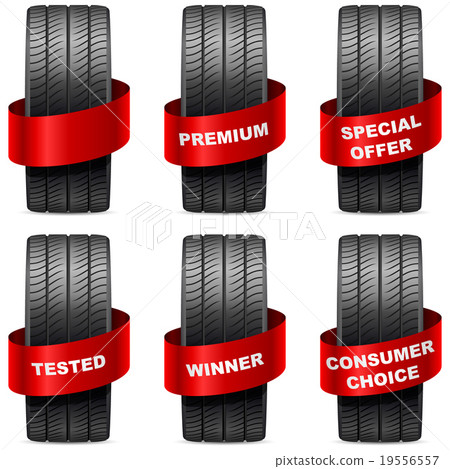 Summer tires with promo red banners - Stock Illustration [19556557] - PIXTA