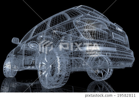 Car model on black background with reflection - Stock Illustration ...