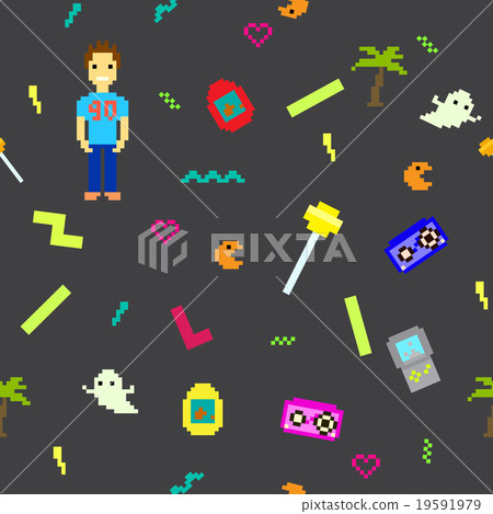 Pixel art 90s retro style seamless pattern - Stock Illustration ...