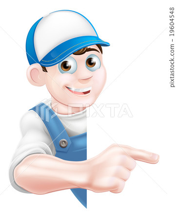 Pointing cartoon tradesman - Stock Illustration [19604548] - PIXTA