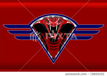 Red cobra on the blue winged metallic shield - Stock Illustration ...