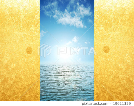 Gold fusuma and blue sky, sun and sea - Stock Illustration [19611339 ...