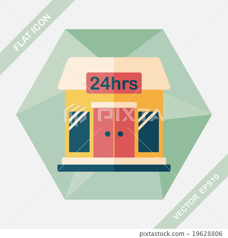 Building convenient store flat icon with long... - Stock Illustration ...