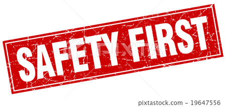 safety first red square grunge stamp on white - Stock Illustration ...