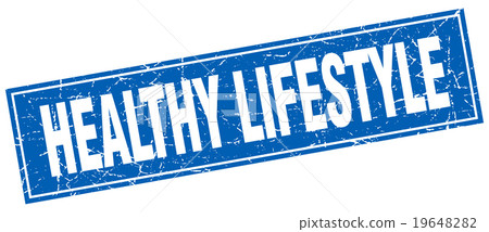 healthy lifestyle blue square stamp on white - Stock Illustration ...