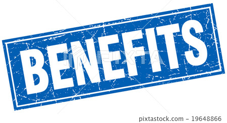 benefits blue square grunge stamp on white - Stock Illustration ...
