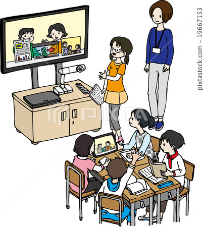 ICT Education: Children using electronic... - Stock Illustration ...