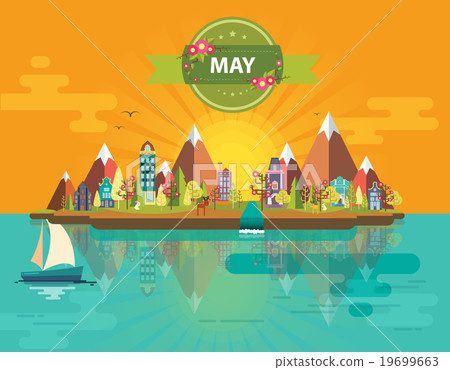 Spring landscape. Small town - Stock Illustration [19699663] - PIXTA