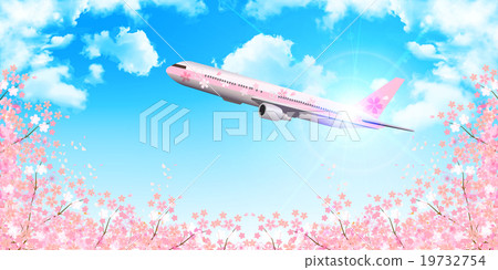 Airplane jet machine Sakura background - Stock Illustration [19732754 ...