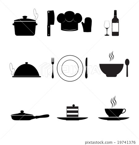 Cooking and kitchen icons, black on white - Stock Illustration ...