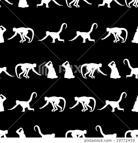 monkey shadows silhouette in lines black pattern - Stock Illustration ...
