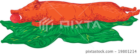 Roast Pig Lechon Banana Leaves Drawing - Stock Illustration [19801214 ...