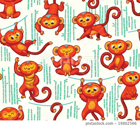 Seamless pattern with red monkeys - Stock Illustration [19802566] - PIXTA