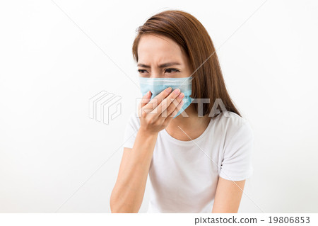 Asian woman want to vomit and wear with mask - Stock Photo [19806853 ...