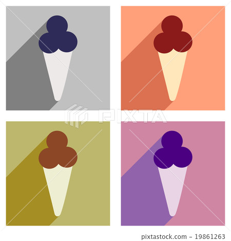 Set of flat icons with long shadow ice cream cone - Stock Illustration ...