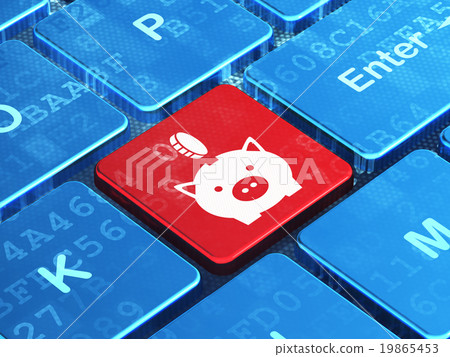 Currency concept: Money Box With Coin on computer - Stock Illustration ...