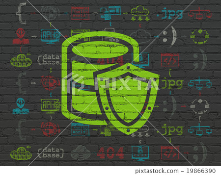 Software concept: Database With Shield on wall - Stock Illustration ...