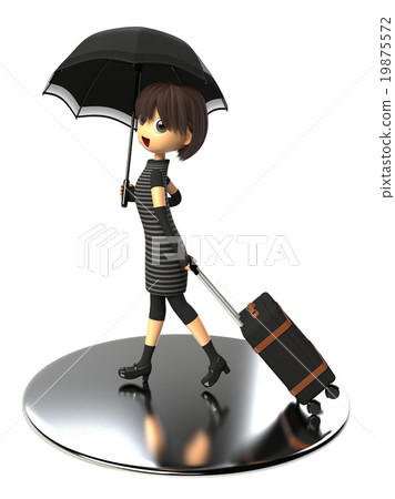A woman carrying a parasol carrying a carry bag - Stock Illustration ...