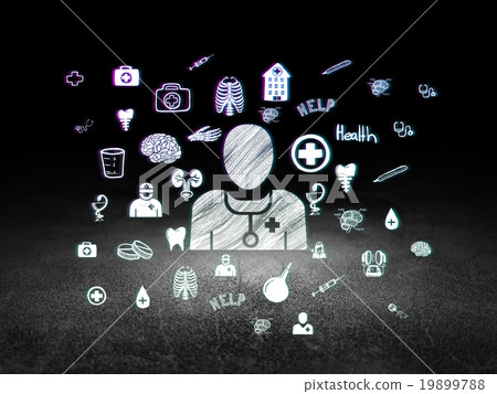 Healthcare concept: Doctor in grunge dark room - Stock Illustration ...