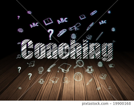 Learning concept: Coaching in grunge dark room - Stock Illustration ...