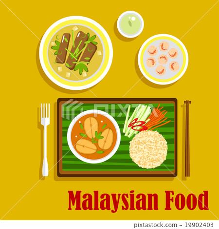 Malaysian cuisine traditional dinner icons - Stock Illustration ...