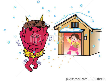 A girl with a cold demon and a bean in the snow - Stock Illustration ...