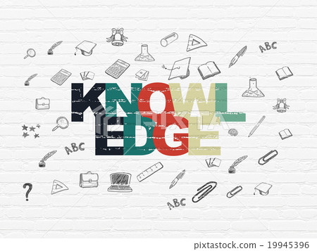 Studying concept: Knowledge on wall background - Stock Illustration ...