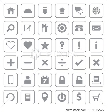 Gray web icon set on rounded rectangle frame - Stock Illustration ...