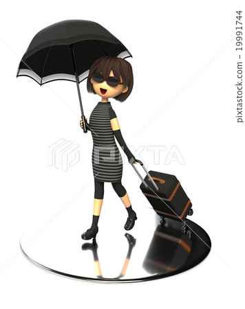 A woman carrying a parasol carrying a carry bag - Stock Illustration ...