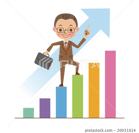 A middle-aged businessman climbing a bar chart - Stock Illustration ...