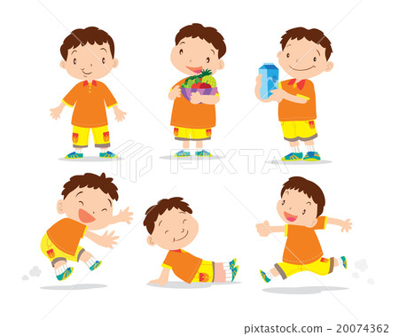 Cute boy cartoon many action. - Stock Illustration [20074362] - PIXTA