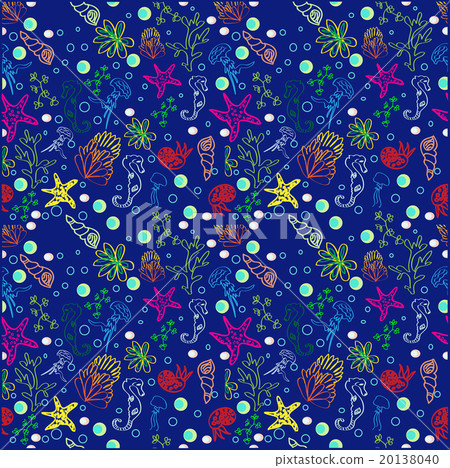 Sea pattern on the dark blue background. - Stock Illustration [20138040 ...