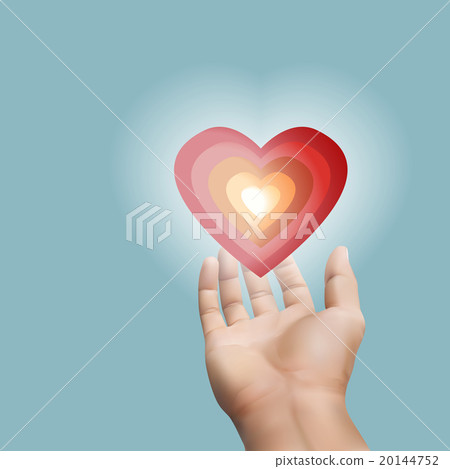 Red heart floating on hand with purple background - Stock Illustration ...