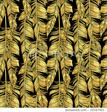 Hand drawn golden feathers pattern.-插圖素材 [20167401] - PIXTA圖庫