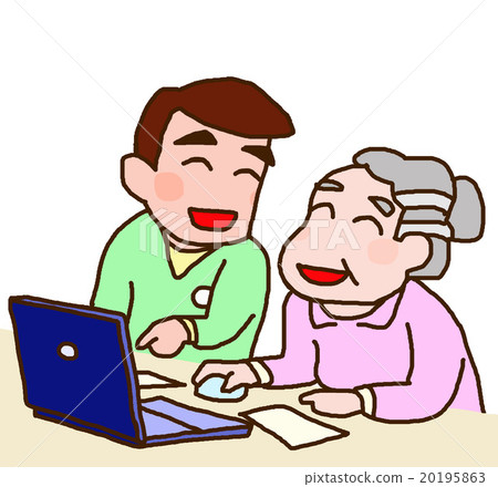 An old lady learning a personal computer - Stock Illustration [20195863 ...