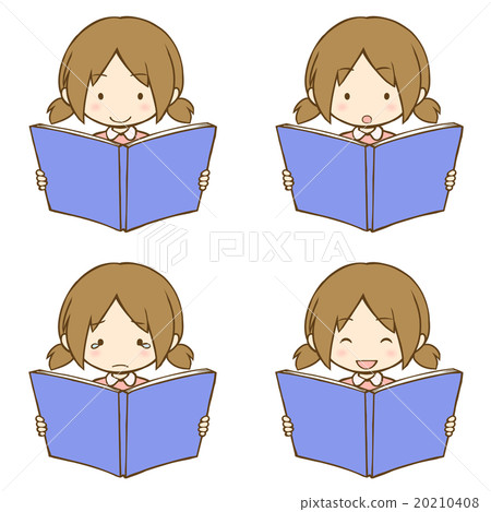 Girls' reading expression set to read - Stock Illustration [20210408 ...
