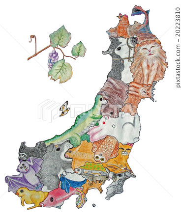 Map animal East Japan Colored pencil drawing - Stock Illustration ...