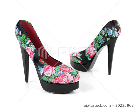 Female high heeled shoes with flower pattern - Stock Illustration ...