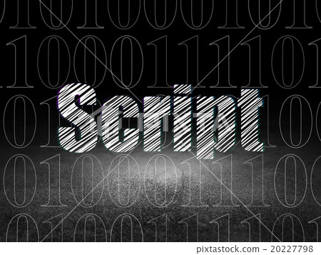 Programming concept: Script in grunge dark room - Stock Illustration ...
